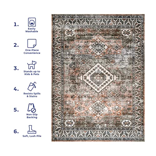 nuLOOM Bowie Machine Washable Tribal Pattern Runner Rug, 2' 6" x 8', Rust