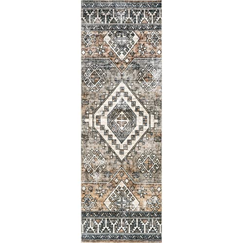 nuLOOM Bowie Machine Washable Tribal Pattern Runner Rug, 2' 6" x 8', Rust