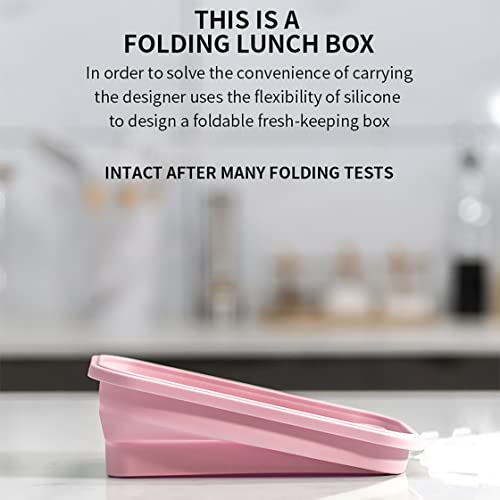 Set of 3 Collapsible Silicone Food Storage Container, Leftover Meal box For Kitchen, Bento Lunch Boxes, BPA Free, Microwave, Dishwasher and Freezer Safe, Foldable Thin box Design (Pink)