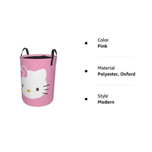 ZHANGJQ Pink Hello Kitty Laundry Hamper Laundrys Basket Large Waterproof Drawstring Foldable with Handles 48L Round Storage Bag,Bathroom/Bedroom/Dorm