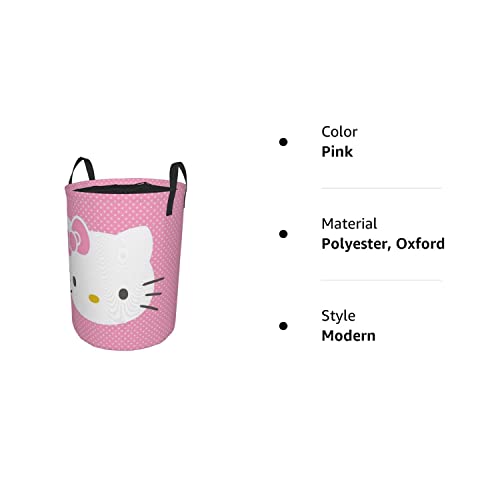 ZHANGJQ Pink Hello Kitty Laundry Hamper Laundrys Basket Large Waterproof Drawstring Foldable with Handles 48L Round Storage Bag,Bathroom/Bedroom/Dorm