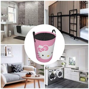 ZHANGJQ Pink Hello Kitty Laundry Hamper Laundrys Basket Large Waterproof Drawstring Foldable with Handles 48L Round Storage Bag,Bathroom/Bedroom/Dorm