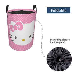 ZHANGJQ Pink Hello Kitty Laundry Hamper Laundrys Basket Large Waterproof Drawstring Foldable with Handles 48L Round Storage Bag,Bathroom/Bedroom/Dorm