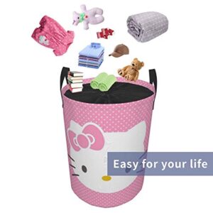 ZHANGJQ Pink Hello Kitty Laundry Hamper Laundrys Basket Large Waterproof Drawstring Foldable with Handles 48L Round Storage Bag,Bathroom/Bedroom/Dorm