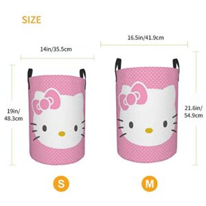 ZHANGJQ Pink Hello Kitty Laundry Hamper Laundrys Basket Large Waterproof Drawstring Foldable with Handles 48L Round Storage Bag,Bathroom/Bedroom/Dorm