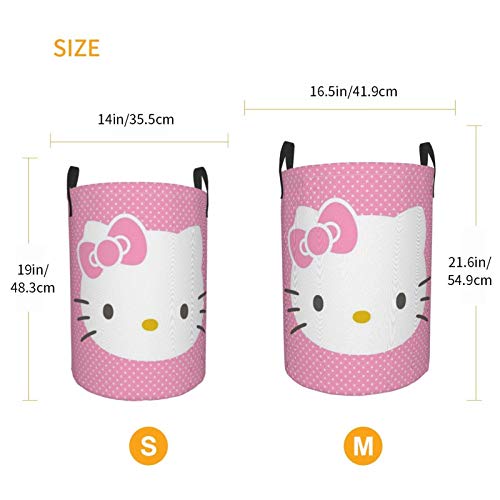 ZHANGJQ Pink Hello Kitty Laundry Hamper Laundrys Basket Large Waterproof Drawstring Foldable with Handles 48L Round Storage Bag,Bathroom/Bedroom/Dorm