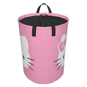 ZHANGJQ Pink Hello Kitty Laundry Hamper Laundrys Basket Large Waterproof Drawstring Foldable with Handles 48L Round Storage Bag,Bathroom/Bedroom/Dorm