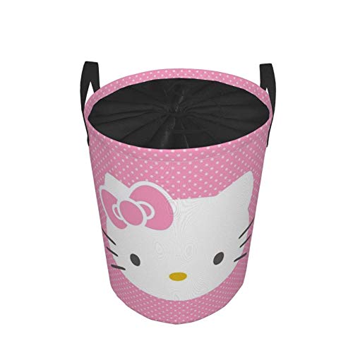 ZHANGJQ Pink Hello Kitty Laundry Hamper Laundrys Basket Large Waterproof Drawstring Foldable with Handles 48L Round Storage Bag,Bathroom/Bedroom/Dorm