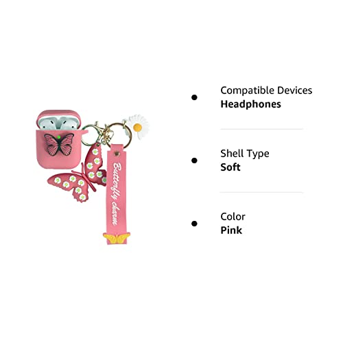 Heniu for Airpod Case, 3D Butterfly Silicone Airpods Case Cute Cover with Keychain Compatible for Apple Airpods 2&1 Charging Case-Pink