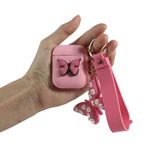 Heniu for Airpod Case, 3D Butterfly Silicone Airpods Case Cute Cover with Keychain Compatible for Apple Airpods 2&1 Charging Case-Pink