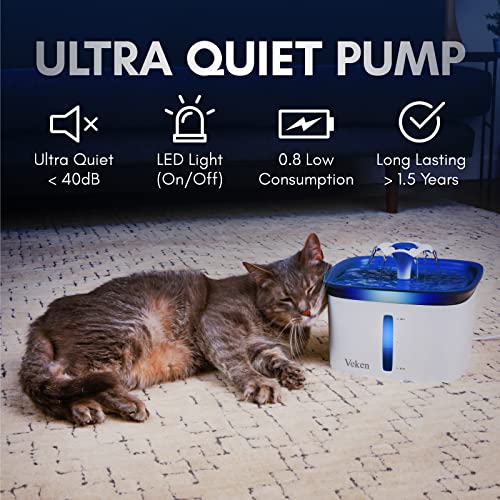 Veken 95oz/2.8L Pet Fountain, Automatic Cat Water Fountain Dog Water Dispenser with Smart Pump for Cats, Dogs, Multiple Pets (Blue, Plastic)