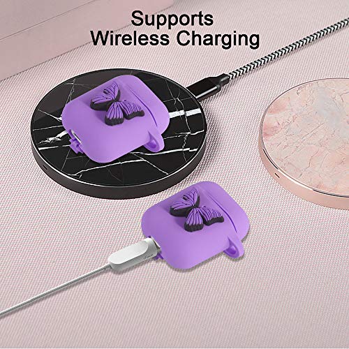 Heniu for Airpod Case, 3D Butterfly Silicone Airpods Case Cute Cover with Keychain Compatible for Apple Airpods 2&1 Charging Case-Purple