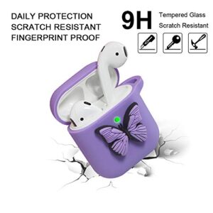 Heniu for Airpod Case, 3D Butterfly Silicone Airpods Case Cute Cover with Keychain Compatible for Apple Airpods 2&1 Charging Case-Purple