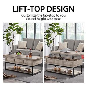 Yaheetech Lift Top Coffee Table with Hidden Compartments & Open Shelf Rising Center/Acent Table for Living Room Reception, Gray, 18-23inch H