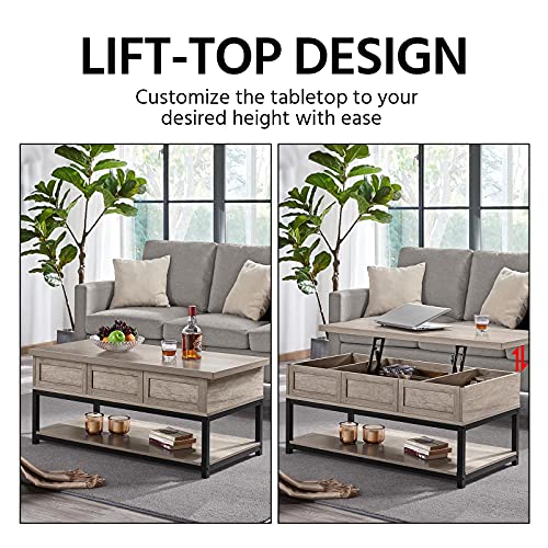 Yaheetech Lift Top Coffee Table with Hidden Compartments & Open Shelf Rising Center/Acent Table for Living Room Reception, Gray, 18-23inch H