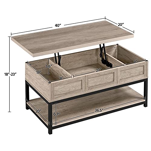 Yaheetech Lift Top Coffee Table with Hidden Compartments & Open Shelf Rising Center/Acent Table for Living Room Reception, Gray, 18-23inch H