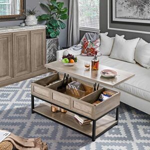 Yaheetech Lift Top Coffee Table with Hidden Compartments & Open Shelf Rising Center/Acent Table for Living Room Reception, Gray, 18-23inch H