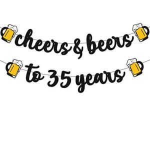 35 birthday banner cheers to 35 years decorations for men women him her happy 35 birthday anniversary party supplies black glitter prestrung