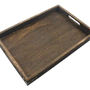 14 Inches Wooden Serving Tray with Handles, Rustic Paulownia Wood Coffee Table Tray