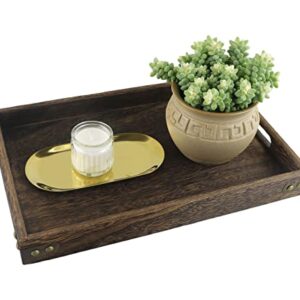 14 Inches Wooden Serving Tray with Handles, Rustic Paulownia Wood Coffee Table Tray