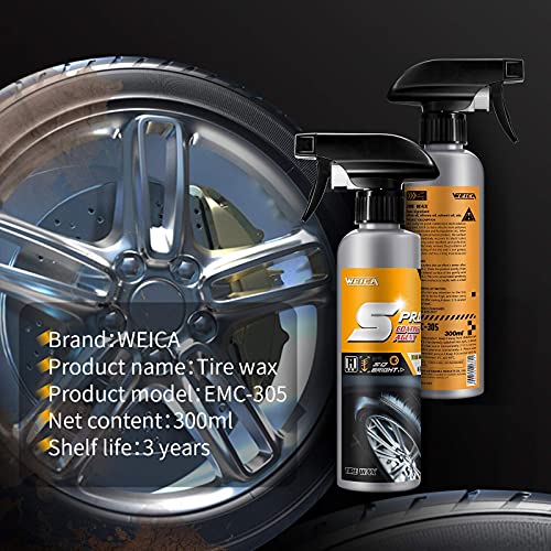 WEICA Tire Shine Spray Kit - Car Tire Coating Wax Protectant Prevent Fading - Restore & Renew Faded Tires - Non Greasy Finish No Sling Easy to Use - Return Black Tire 10 Oz Kit with Applicator Brush