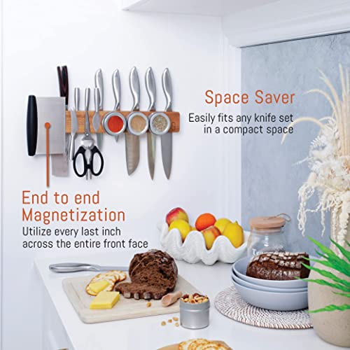 Premium 16 inch Magnetic Knife Holder for Wall with Double Storage & Charming Wood - Knife Magnetic Strip, Knife Magnet, Magnet Knife Holder Strip, Magnetic Knife Strip Knife Rack Kitchen Knife Holder