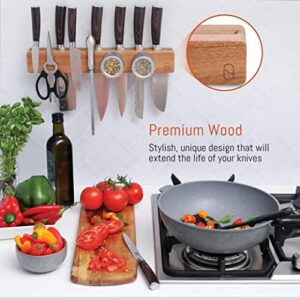 Premium 16 inch Magnetic Knife Holder for Wall with Double Storage & Charming Wood - Knife Magnetic Strip, Knife Magnet, Magnet Knife Holder Strip, Magnetic Knife Strip Knife Rack Kitchen Knife Holder