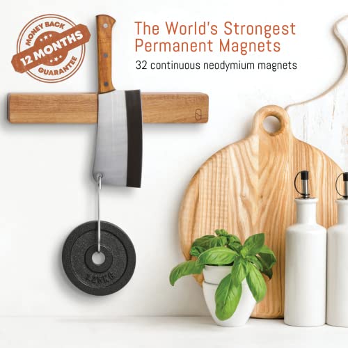 Premium 16 inch Magnetic Knife Holder for Wall with Double Storage & Charming Wood - Knife Magnetic Strip, Knife Magnet, Magnet Knife Holder Strip, Magnetic Knife Strip Knife Rack Kitchen Knife Holder