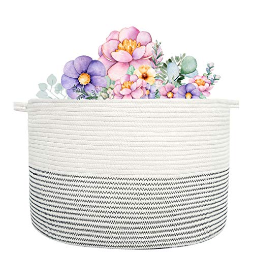 UFREE Extra Large Decorative Baskets,Wide 21.7''X21.7"X 13.8" Woven Storage Baskets Decorative Blanket Basket, Use for Sofa Throws, Pillows, Towels, Toys or Nursery | Cotton Rope Organizer