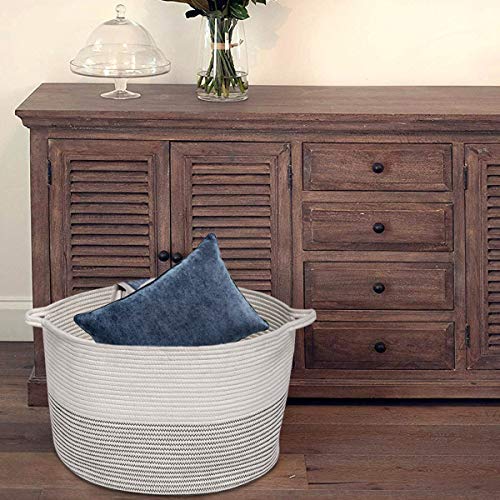 UFREE Extra Large Decorative Baskets,Wide 21.7''X21.7"X 13.8" Woven Storage Baskets Decorative Blanket Basket, Use for Sofa Throws, Pillows, Towels, Toys or Nursery | Cotton Rope Organizer