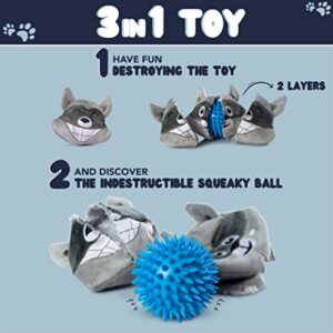 ZENAPOKI Dog Toys for Aggressive Chewers (3in1) - Squeaky Dog Toys Interactive - Dog Toys for Medium Dogs, Large & Small Breeds - Puppy Teething Chew Dog Toy - Juguetes Perros - Grey