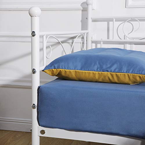 DORAFAIR Daybed Frame Twin Size with Headboard Storage Metal Steel Slates White Platform Bed Base Mattress Foundation Bed Sofa No Box Spring Replacement for Living Room Guest Room