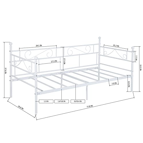 DORAFAIR Daybed Frame Twin Size with Headboard Storage Metal Steel Slates White Platform Bed Base Mattress Foundation Bed Sofa No Box Spring Replacement for Living Room Guest Room