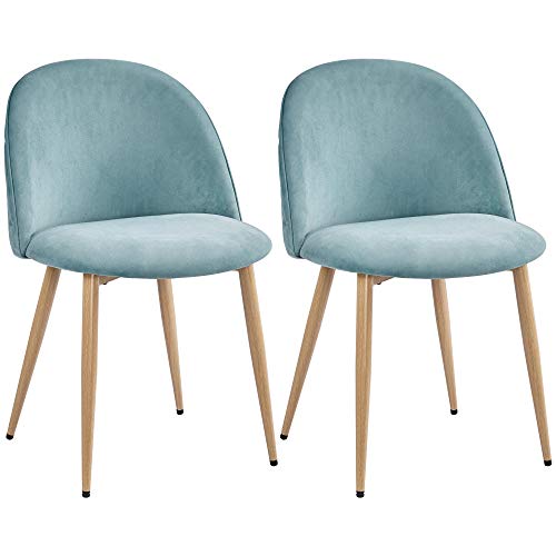 Topeakmart Dining Chairs Velvet Chair Modern Kitchen Chairs with Padded Seat, Backrest, Wooden Style Metal Legs for Dining Room, Living Room, Restaurant, Cafe, 2pcs, Aqua