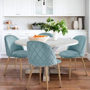 Topeakmart Dining Chairs Velvet Chair Modern Kitchen Chairs with Padded Seat, Backrest, Wooden Style Metal Legs for Dining Room, Living Room, Restaurant, Cafe, 2pcs, Aqua