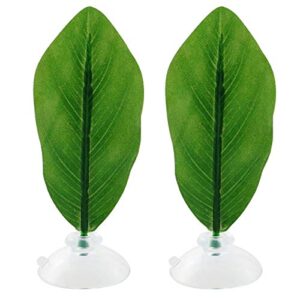 zrm&e 2pcs artificial leaf with suction cup fish tank aquarium betta fish rest spawning ornamental plant betta fish play relax hide leaf hammock tropical fish supplies, green