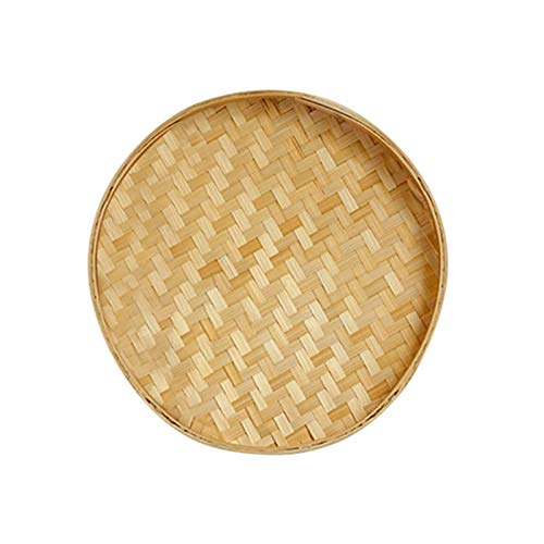 Balems Bamboo Tray Round Food Serving Tray Platte Rattan Basket Wicker Flat Woven Fruit Tray DIY Draw Decoration Supplies