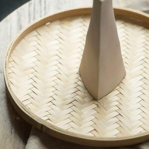 Balems Bamboo Tray Round Food Serving Tray Platte Rattan Basket Wicker Flat Woven Fruit Tray DIY Draw Decoration Supplies