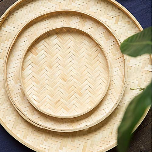 Balems Bamboo Tray Round Food Serving Tray Platte Rattan Basket Wicker Flat Woven Fruit Tray DIY Draw Decoration Supplies