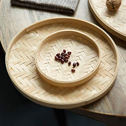 Balems Bamboo Tray Round Food Serving Tray Platte Rattan Basket Wicker Flat Woven Fruit Tray DIY Draw Decoration Supplies