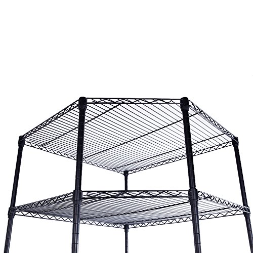 WEI WEI GLOBAL 6 Tiers Polygonal Corner Shelf, Metal Storage Standing Rack w/Wheels, Wire Shelving Unit for Kitchen, Garage and Living Room (Black)