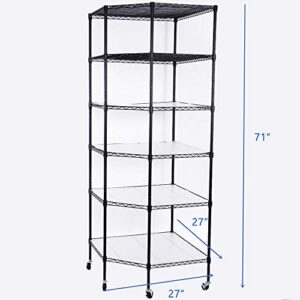 WEI WEI GLOBAL 6 Tiers Polygonal Corner Shelf, Metal Storage Standing Rack w/Wheels, Wire Shelving Unit for Kitchen, Garage and Living Room (Black)