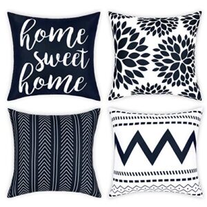 yastouay modern decorative throw pillow covers home sweet home cushion covers set of 4 geometric pillowcases for couch sofa bedroom (dark blue, 18" x 18")