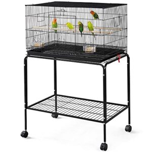 yaheetech 47-inch rolling breeding flight bird cages for parakeets budgies finches cockatiels conures lovebirds canaries parrots w/detachable stand, black