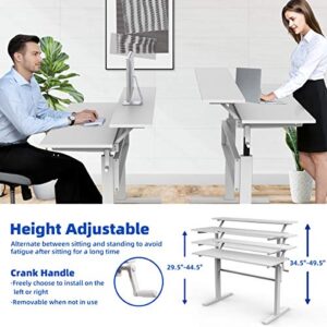 Tangkula Standing Desk, 2-Tier Height Adjustable Sit to Standing Desk, Computer Desk Workstation with Monitor Stand & Foldable Crank Handle, Ergonomic Home Office Desk (White)