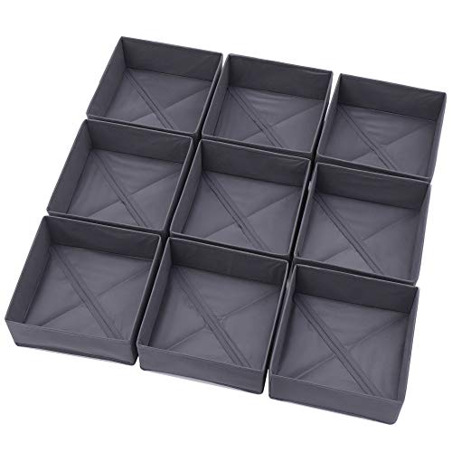 DIOMMELL 9 Pack Foldable Cloth Storage Box Closet Dresser Drawer Organizer Fabric Baskets Bins Containers Divider for Clothes Underwear Bras Socks Clothing, Dark Grey 900