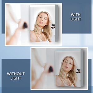 ES-DIY 24''x 30''LED Lighted Bathroom Medicine Cabinet with Mirror,Surface Lighted Medicine Cabinet,Dimmable,Adjustable Shelves,Intelligent Switch Medicine Cabinet, Aluminum Frame,Hinge On Right Side