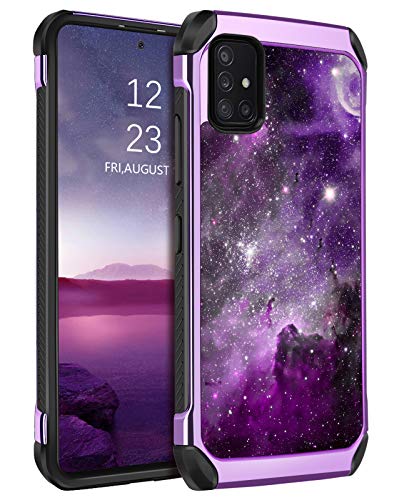 BENTOBEN Galaxy A51 4G Case (NOT Fit 5G Version), Slim Glow in The Dark Shockproof Protective Dual Layer Hybrid Hard PC Soft TPU Bumper Nebula Space Design Phone Case for Samsung Galaxy A51 4G, Purple