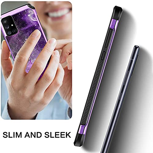 BENTOBEN Galaxy A51 4G Case (NOT Fit 5G Version), Slim Glow in The Dark Shockproof Protective Dual Layer Hybrid Hard PC Soft TPU Bumper Nebula Space Design Phone Case for Samsung Galaxy A51 4G, Purple