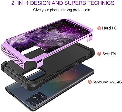 BENTOBEN Galaxy A51 4G Case (NOT Fit 5G Version), Slim Glow in The Dark Shockproof Protective Dual Layer Hybrid Hard PC Soft TPU Bumper Nebula Space Design Phone Case for Samsung Galaxy A51 4G, Purple